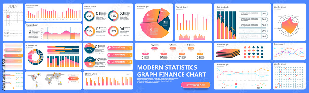 Infographic dashboard. Finance data analytic charts, trade statistic ...