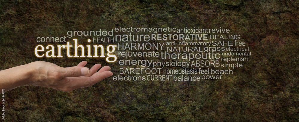 Earthing Word Cloud - female hand palm up outstretched with the word ...
