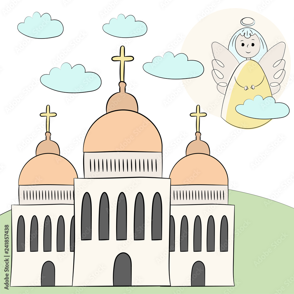 Vector church, temple, chapel with domes and crosses. Religion is ...