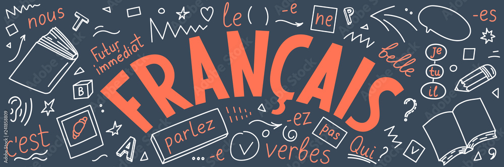 Francais. Translation: "French". French language hand drawn doodles and ...