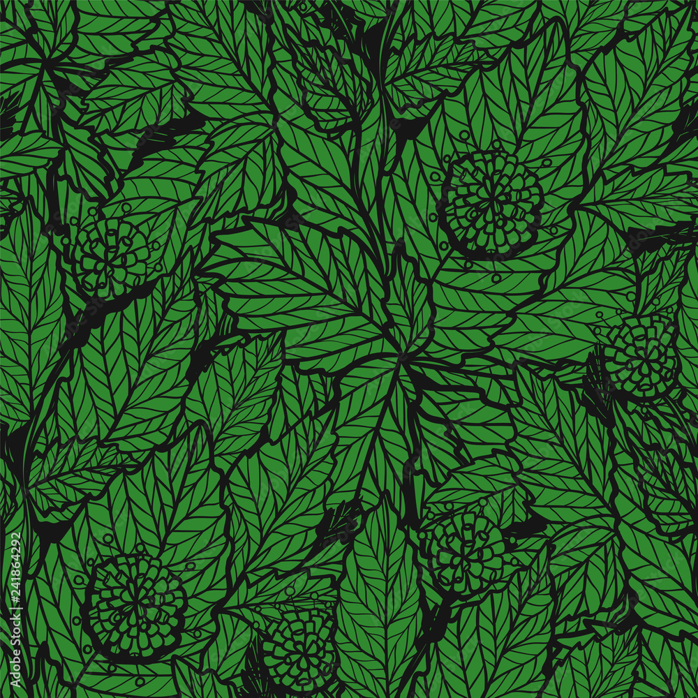 Seamless texture with green mint leaves and mint flowers. Spring ...