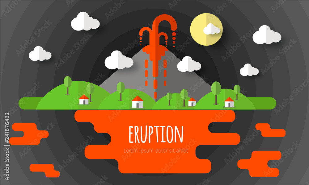 Vector illustration of a volcanic eruption. Beautiful mountain ...