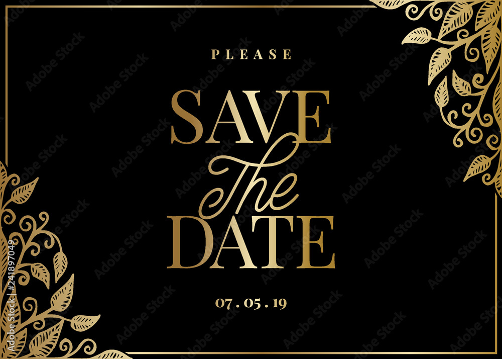 Gold Leaves Save the Date Card Template Stock Vector | Adobe Stock