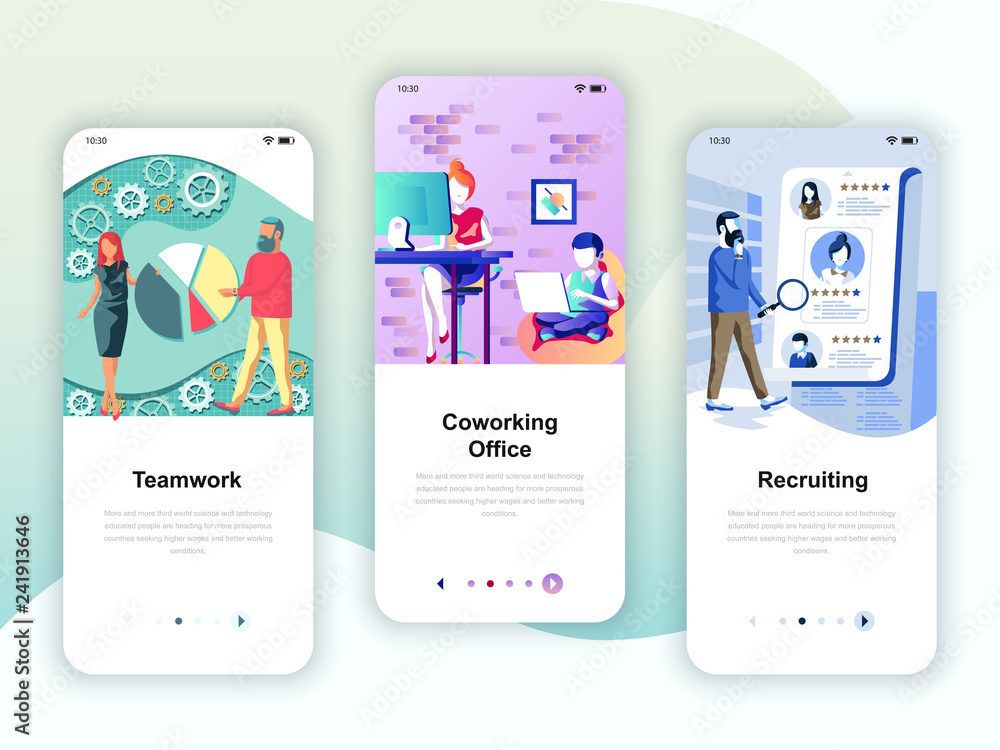 Set of onboarding screens user interface kit for Teamwork, Coworking ...