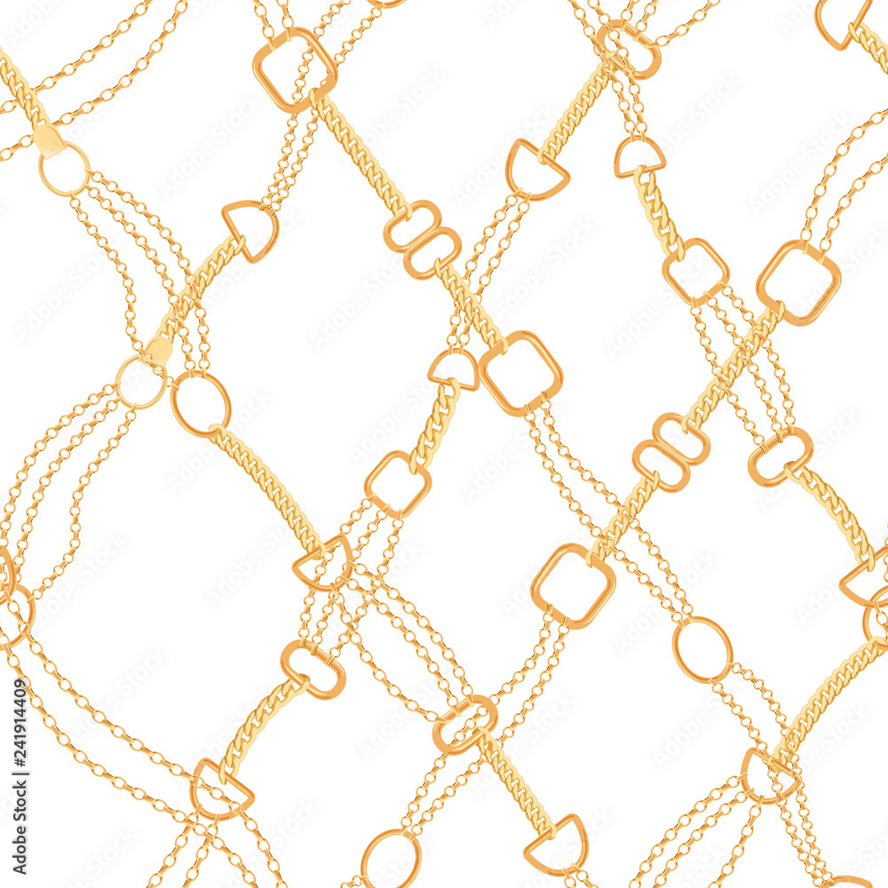 Golden Chains Fashion Seamless Pattern. Fabric Background with Gold ...