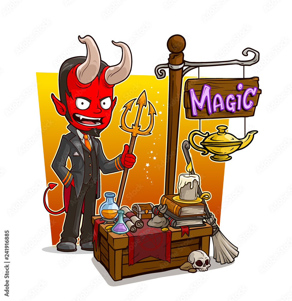 Cartoon evil demon character and magic shop market Stock Vector | Adobe ...