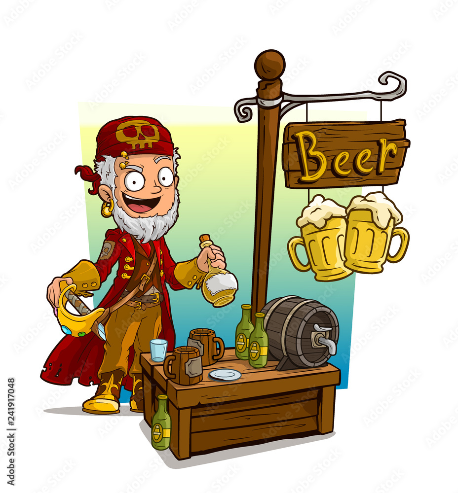 Cartoon pirate character and beer shop Stock Vector | Adobe Stock