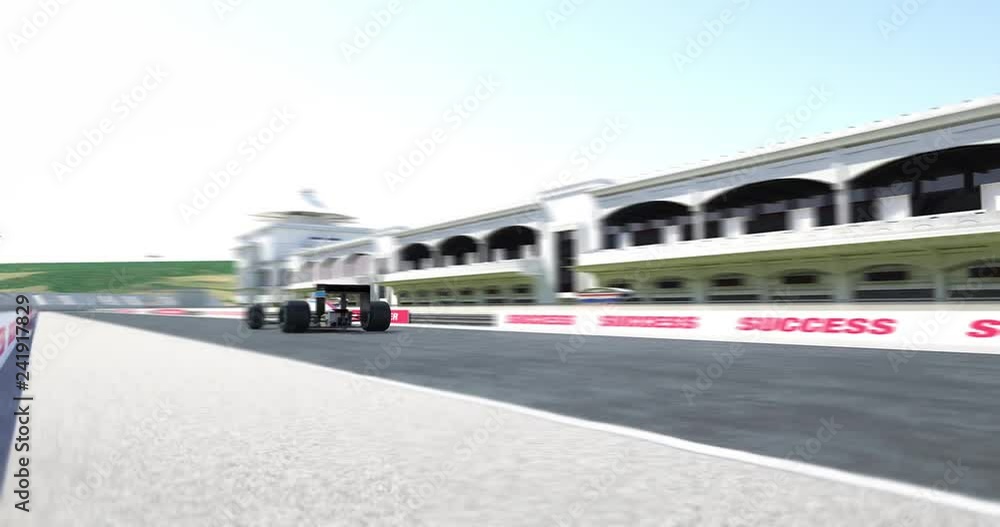White Formula one racing car crossing finish line with numbers. High quality 3d animation Stock ...