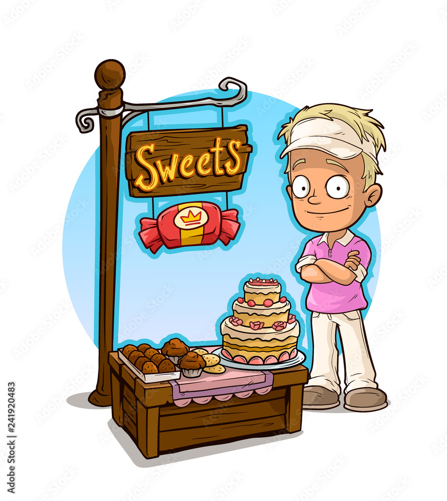 Cartoon sportsman character and sweets candy shop Stock Vector | Adobe ...