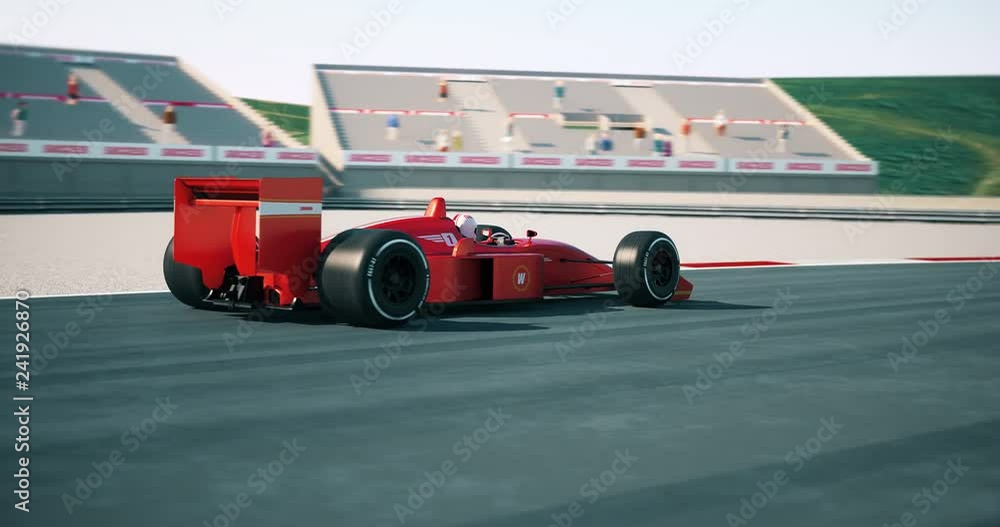 Formula one racing car crossing finish line and winning the race. High quality 3d animation ...