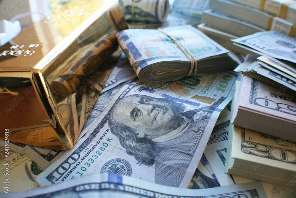 Financial Freedom With Stacks Of Money & Gold High Quality Stock Photo ...