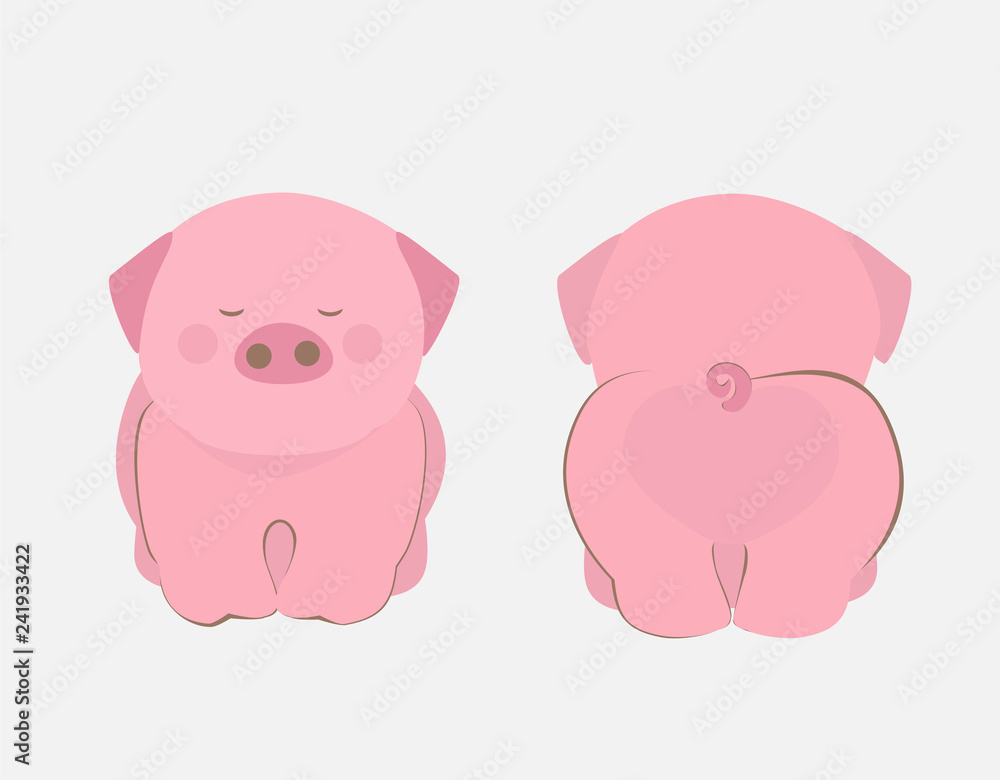 Cute pig front and back vector. Funny piglet cartoon.Year of the pig in ...