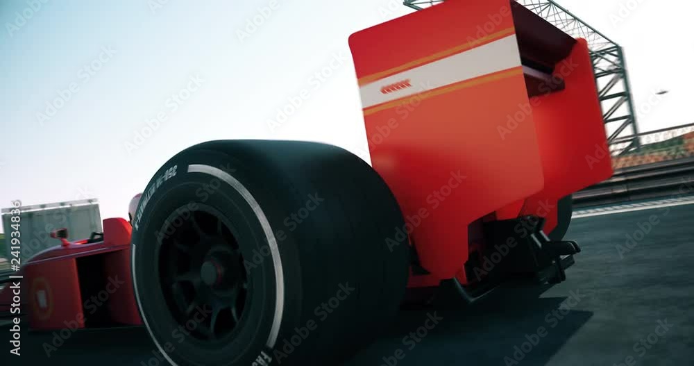 Formula one racing car crossing finish line and winning the race. Different Sunlight. High ...