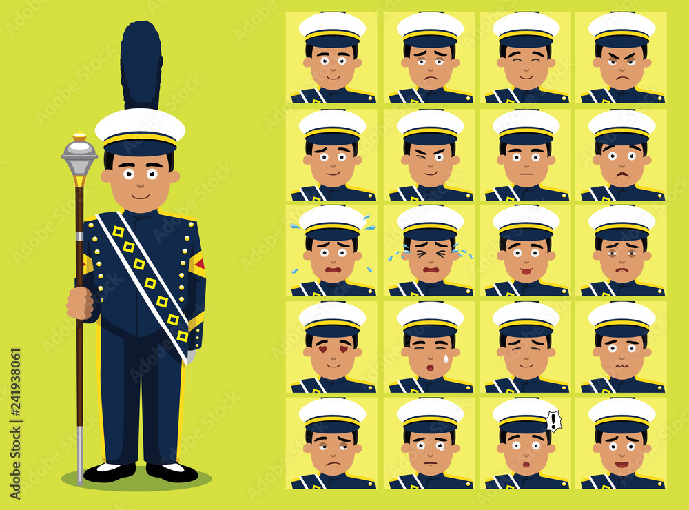 Marching Band Drum Major Cartoon Character Emotion faces Stock Vector ...