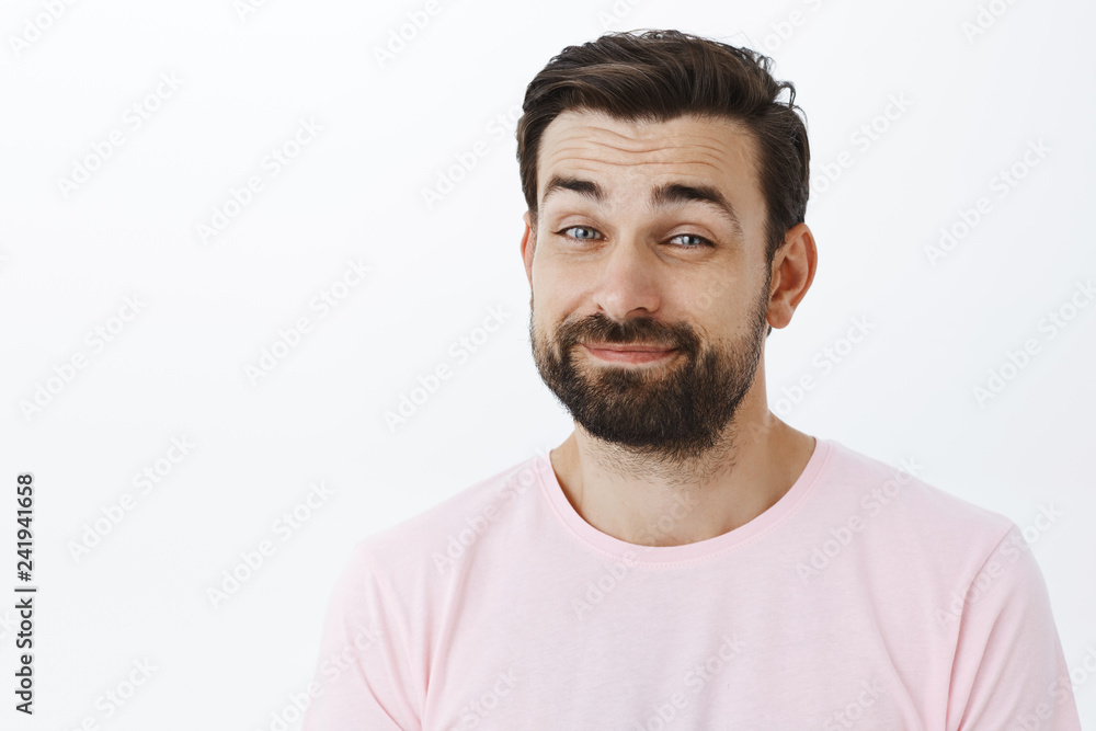 Indoor shot of silly and chill carefree happy caucasian guy standing ...