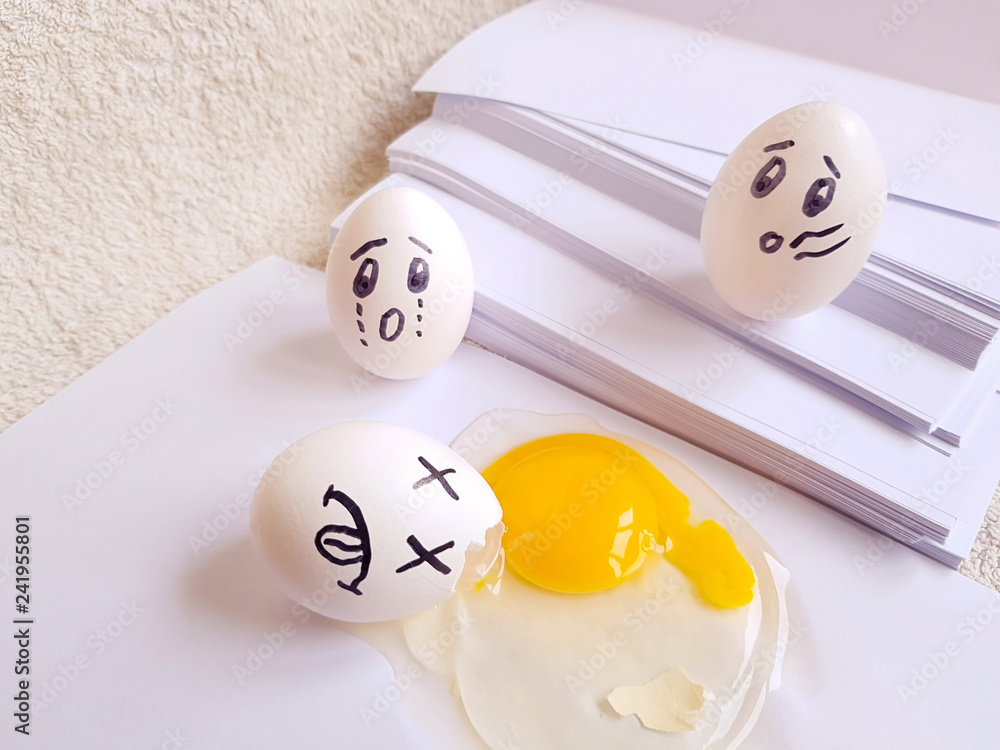 Egg fall down the stairs and break his head yolk came out other egg cry ...