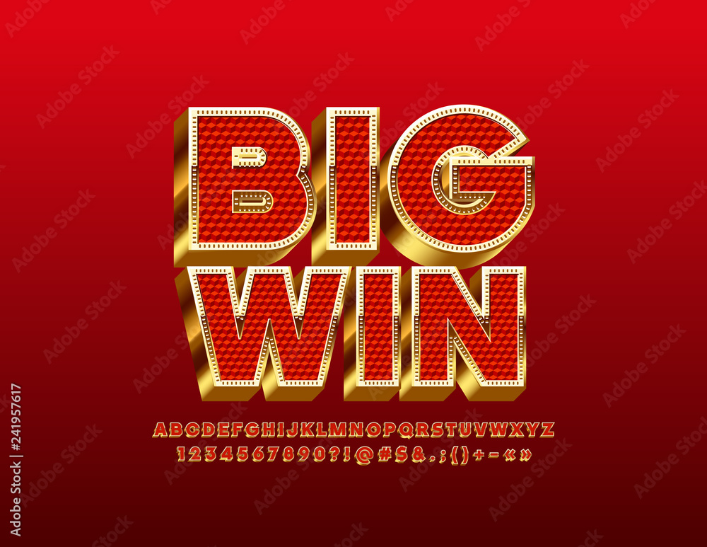 Vector rich label Big Win with chic 3D Font. Golden and Red pattern ...