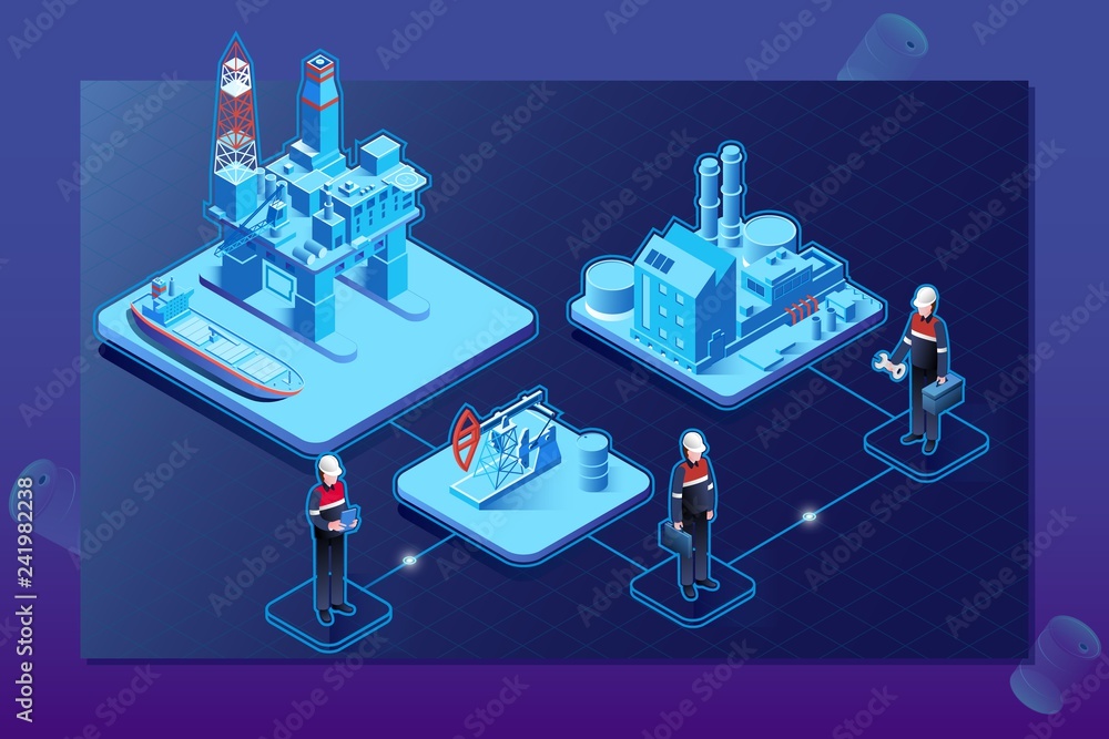 Gas oil industry isometric flowchart with offshore drilling extraction ...