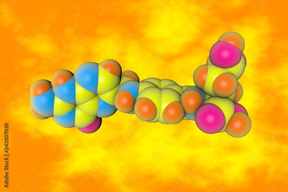 Molecular model of folic acid, vitamin B9. Healthy life concept ...