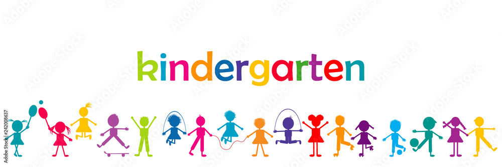 Kindergarten banner with colored kids Stock Vector | Adobe Stock