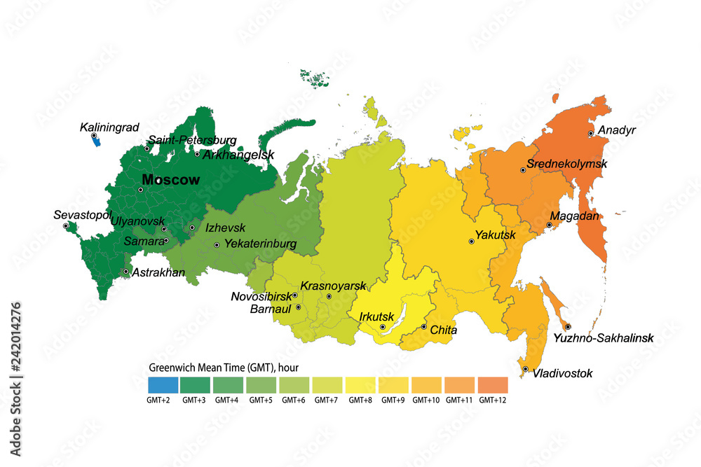 Map Of Time Zones By Russia GMT UTC Stock Vector Adobe Stock