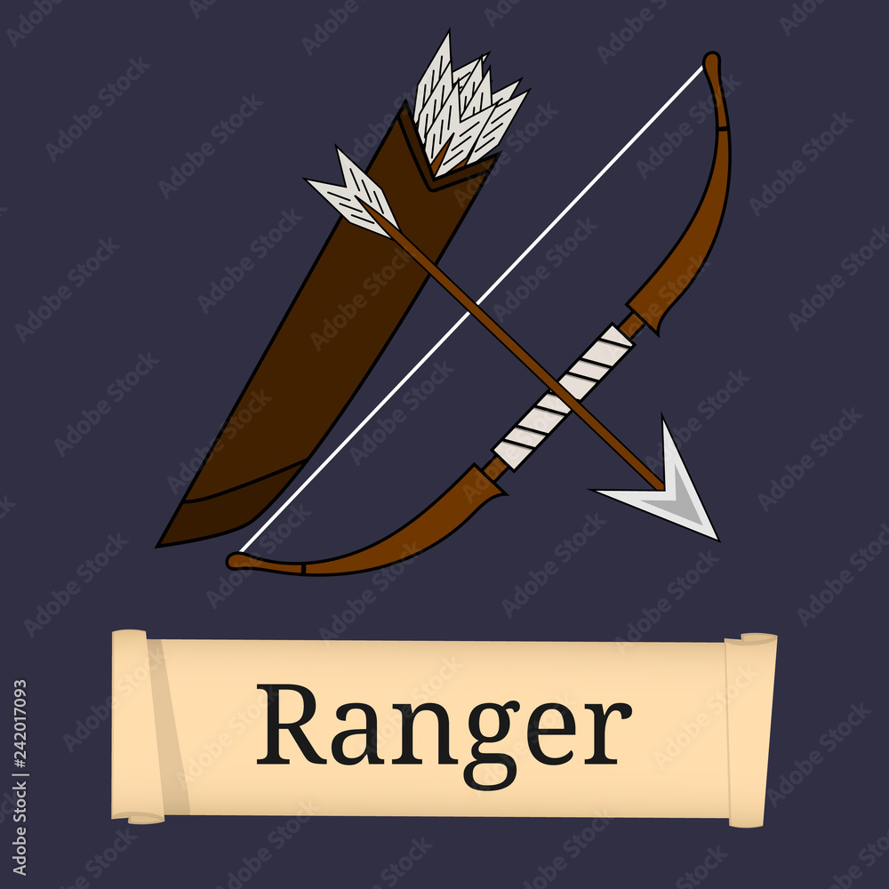 Ranger Class. Attributes of ranger isolated on grey background. Select ...