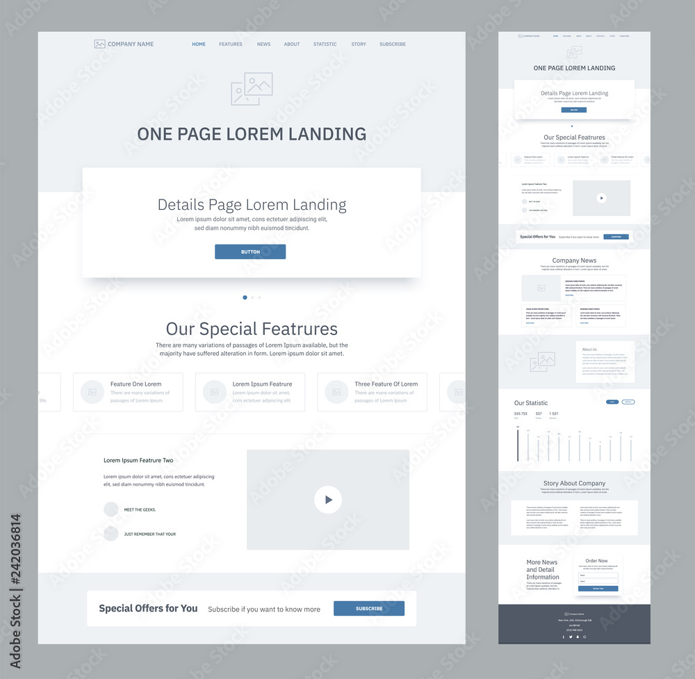 One page website design template for business. Landing page wireframe ...