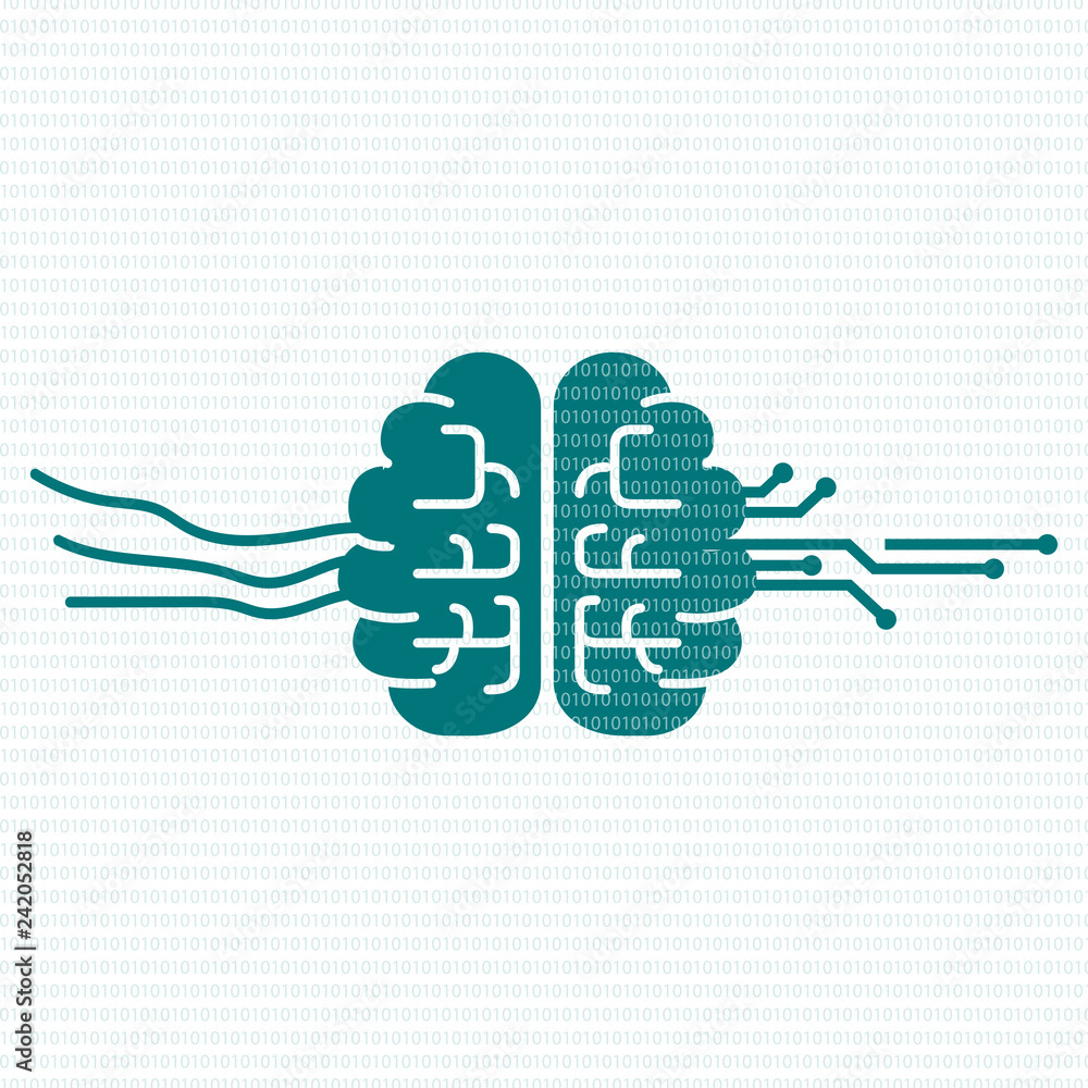 Cyber mind illustration. Human brain with circuit board and binary data ...