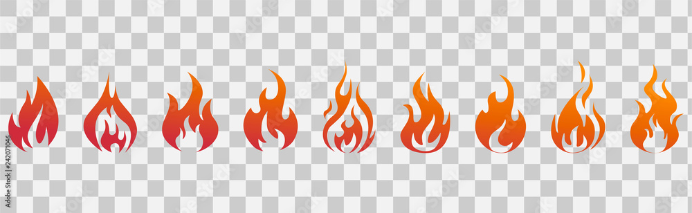 Fire flames. Fire icon set. Fire symbols. Vector illustration. Stock ...