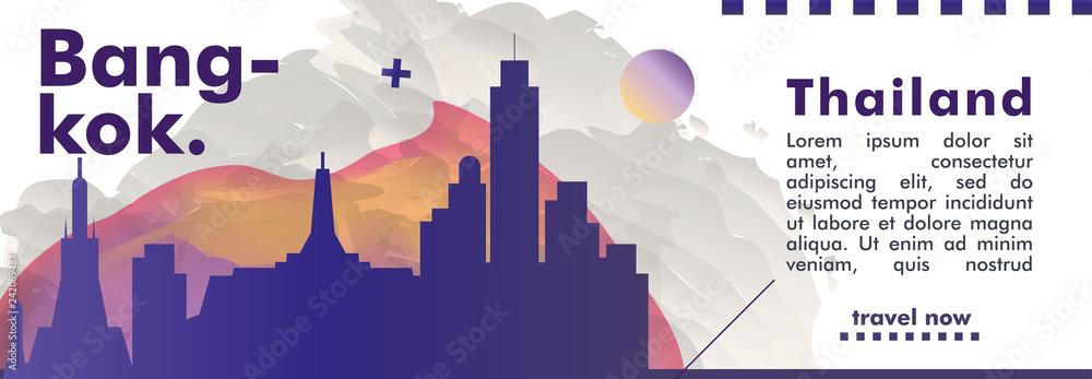 Thailand Bangkok skyline city gradient vector banner Stock Vector ...