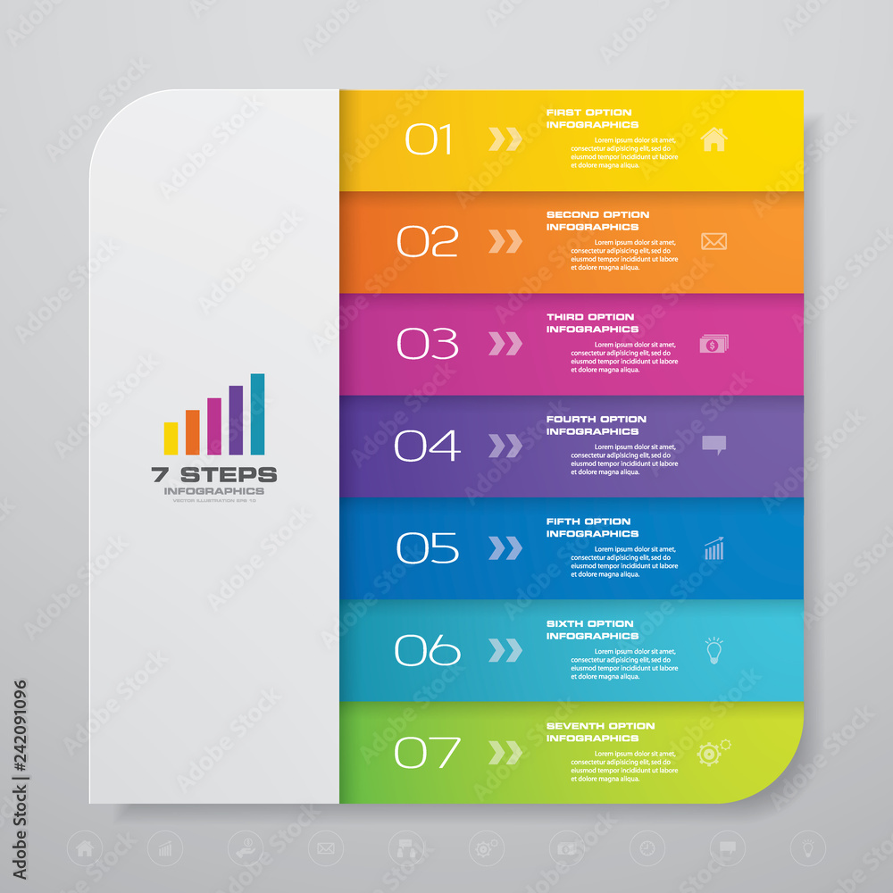 Vetor de 7 steps arrow infographics chart design element. For data ...