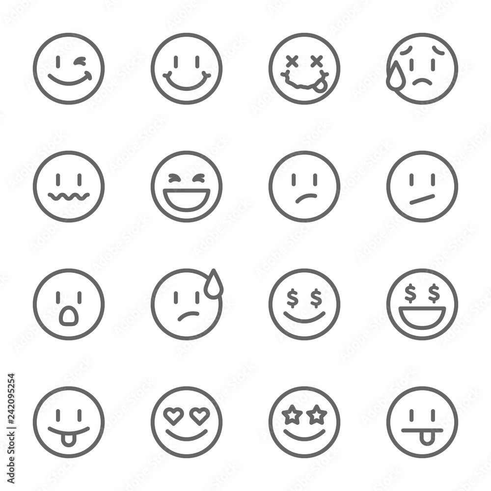 Smiley Face Vector Line Icon Set. Contains such Icons as Happy, Cheeky ...