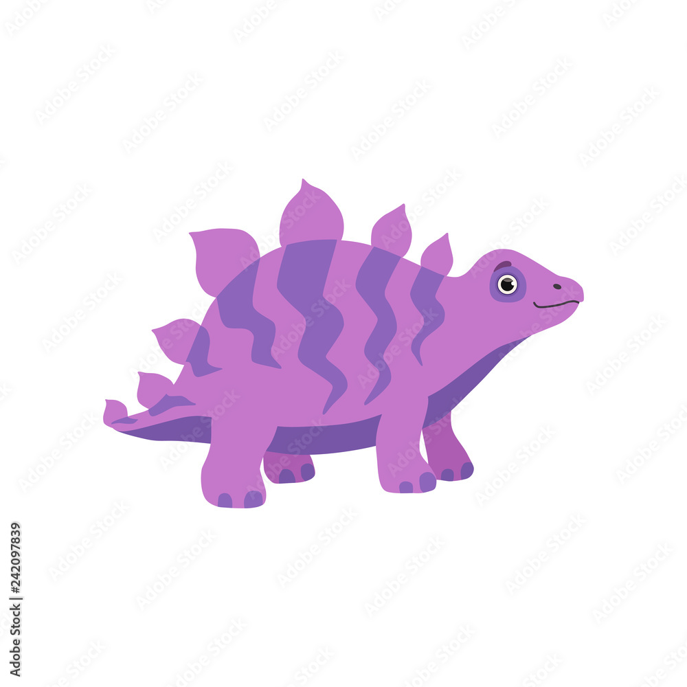 Cute stegosaurus dinosaur, purple baby dino cartoon character vector ...