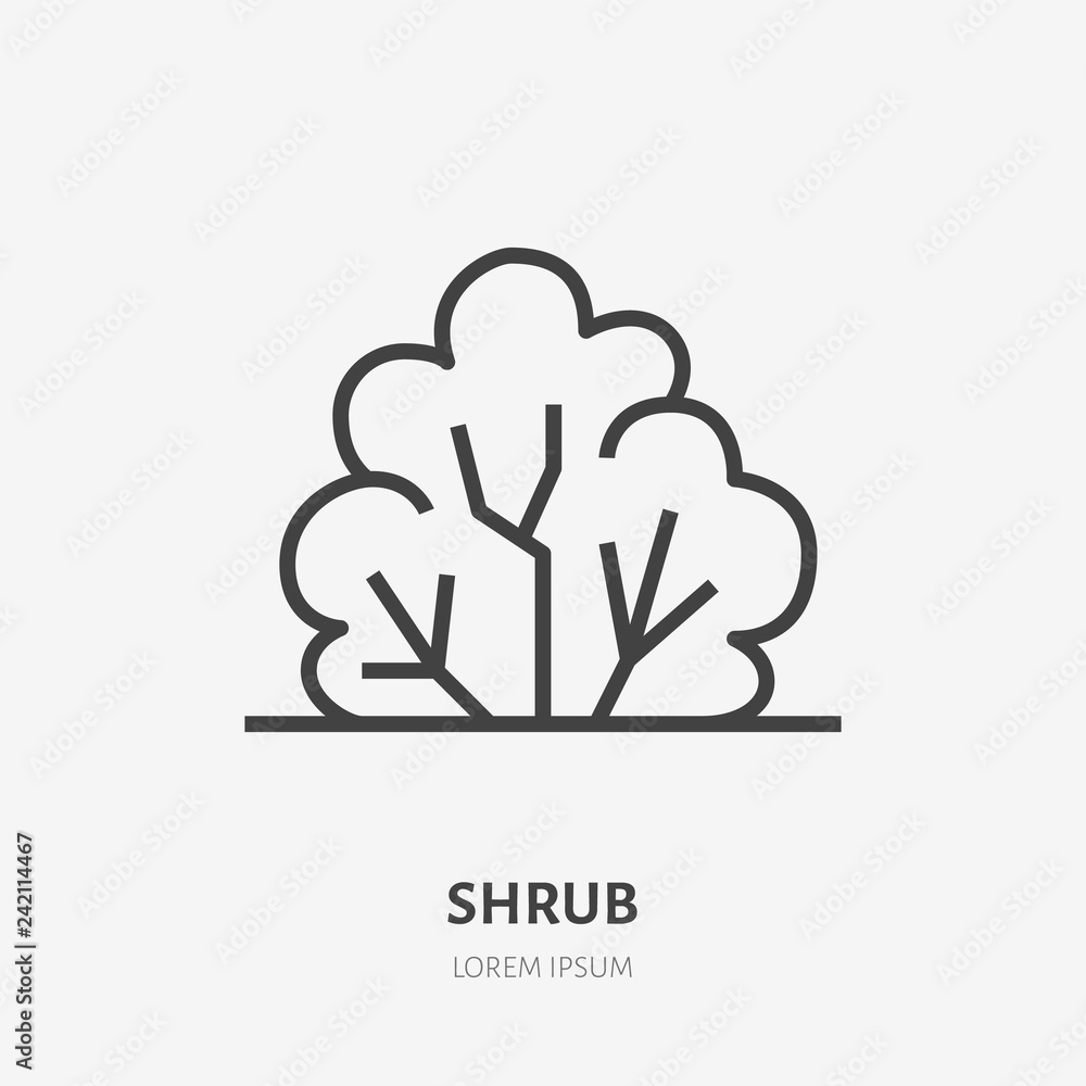 Bush flat line icon. Vector thin sign of park plant, ecology logo ...