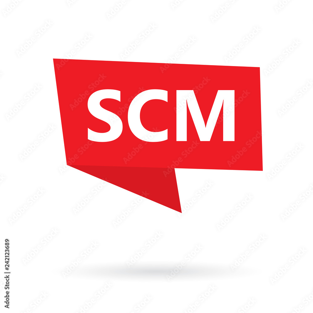 SCM (Supply chain management) acronym on a sticker- vector illustration ...