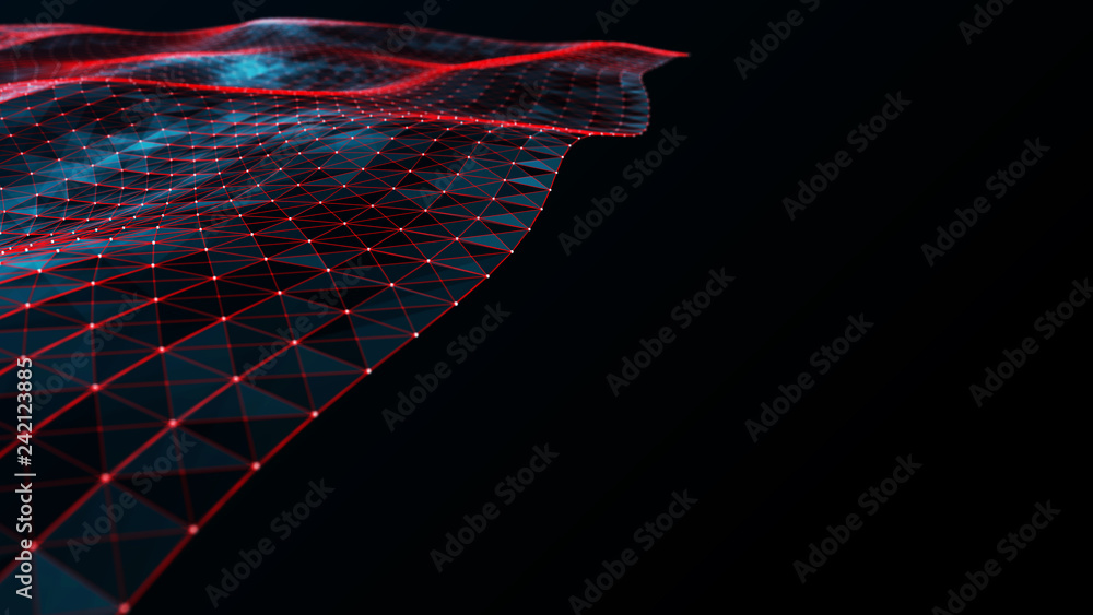 Digital data visualization. cybernetic particles. Low poly mesh. Flow ...