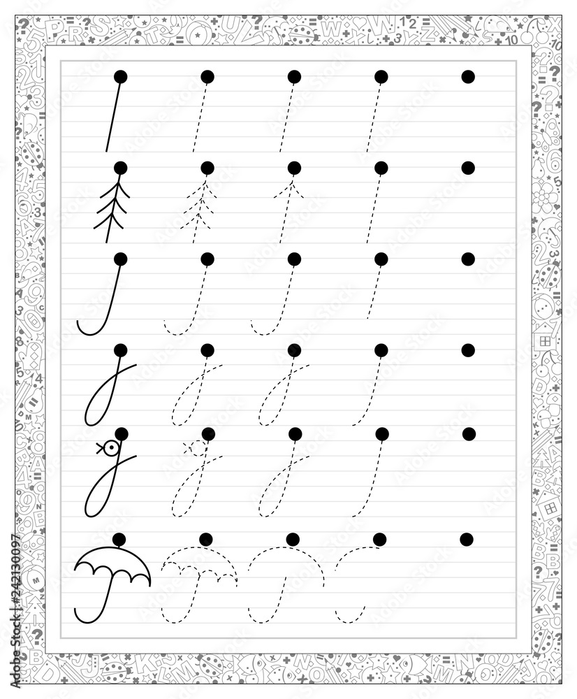 Black and white educational page with tracing exercises in line for ...