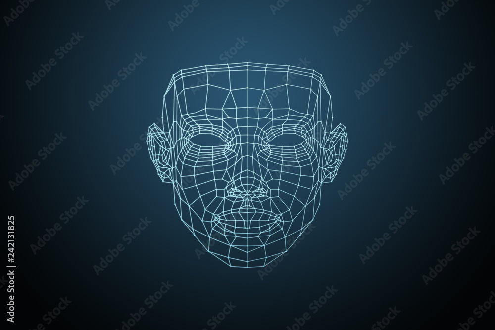 Human face, triangular glowing grid, Biometric verification - face ...