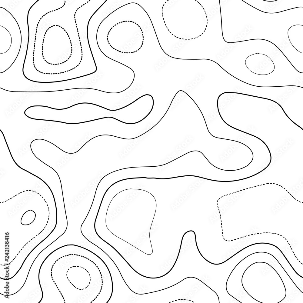 Contour lines. Actual topography map. Black and white seamless design ...