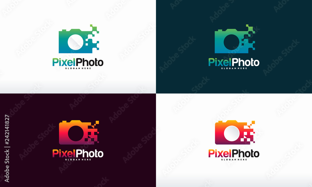 Vetor de Set of Pixel Photography logo designs concept vector, Pixel ...