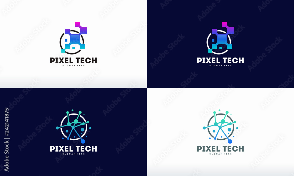 Set of Pixel technology logo designs concept vector, Network Internet ...