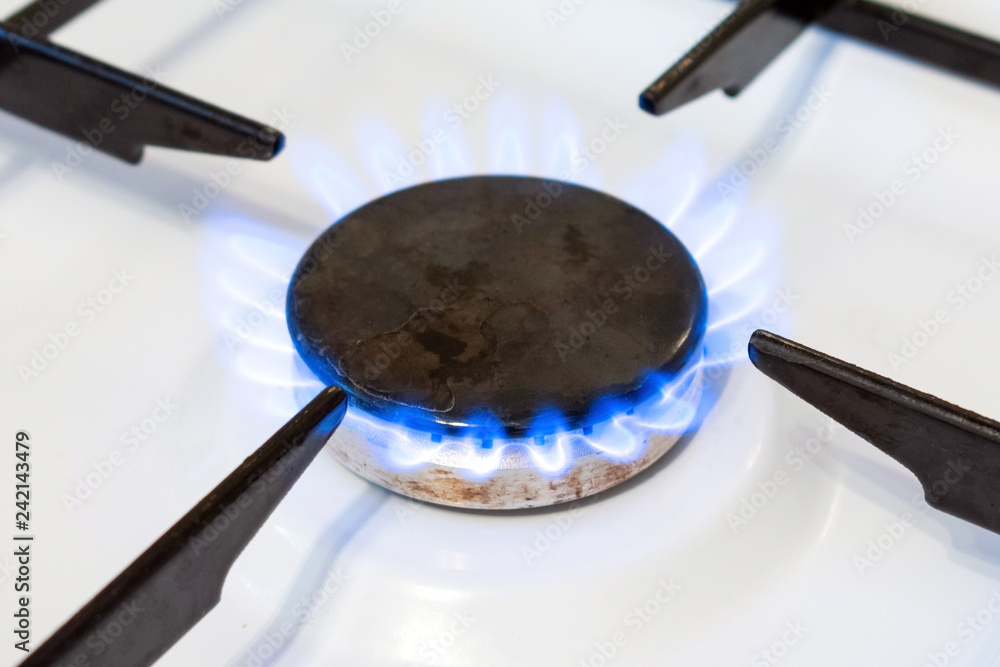 Gas burner flame close up. Possible leakage and gas poisoning ...