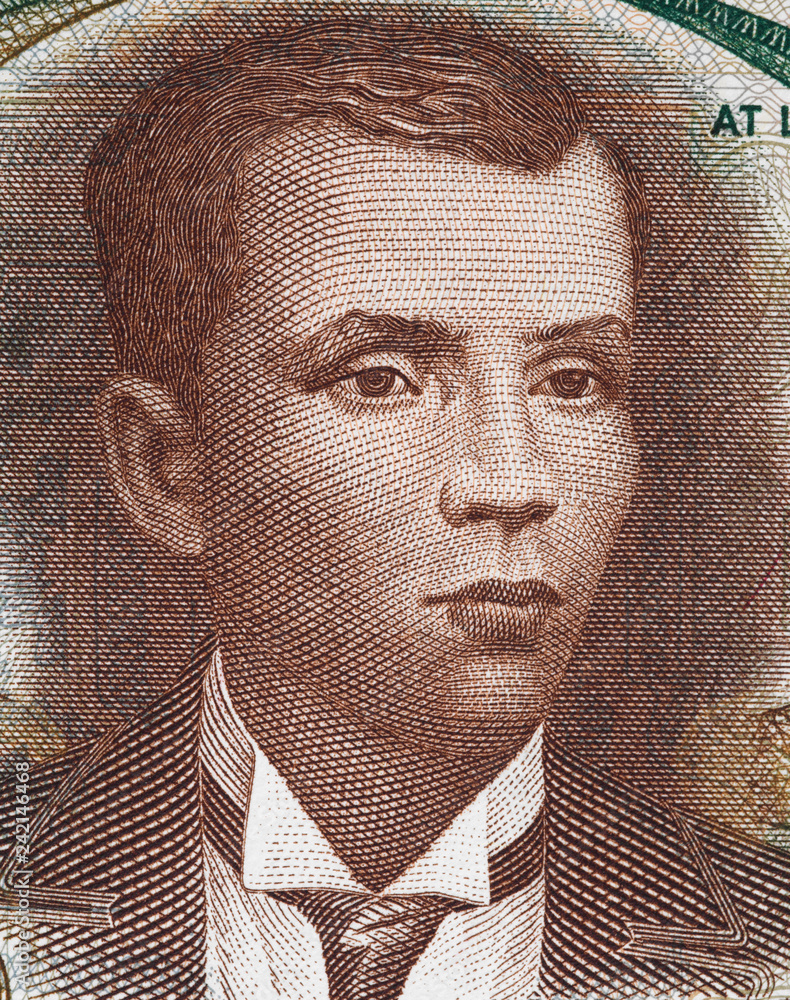 Andres Bonifacio portrait on Philippine 5 peso (1969) close up ...