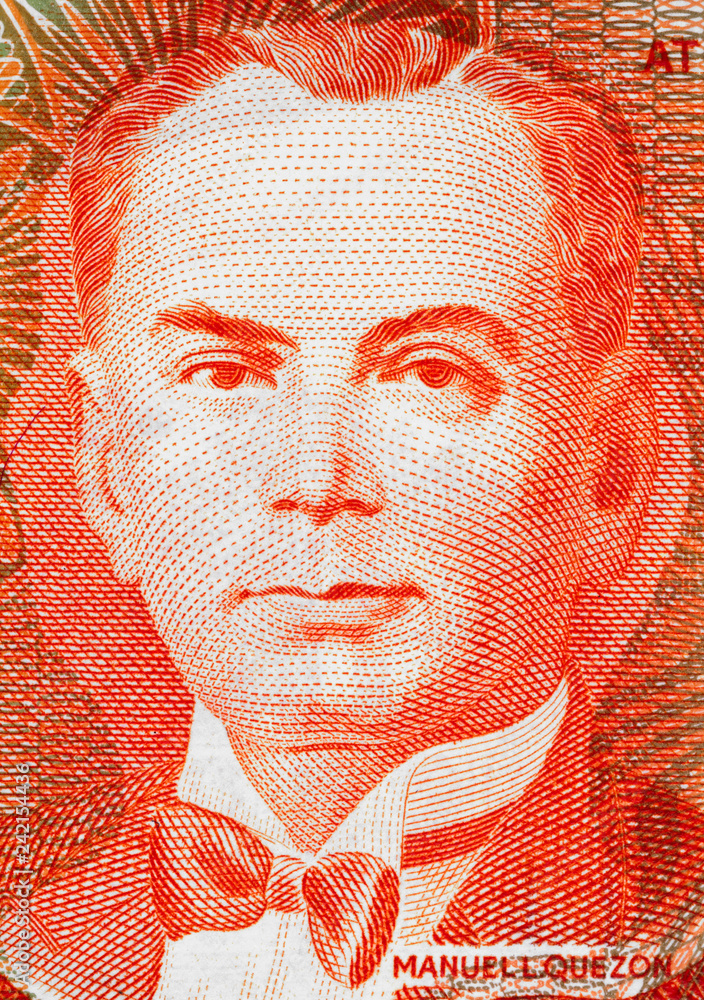Manuel L. Quezon portrait on Philippine currency 20 peso close up ...
