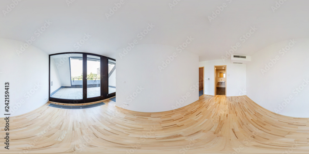 Panorama 360 view in modern white empty loft apartment interior of ...