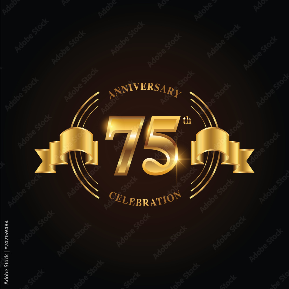 75 years anniversary celebration logotype. Golden anniversary emblem ...
