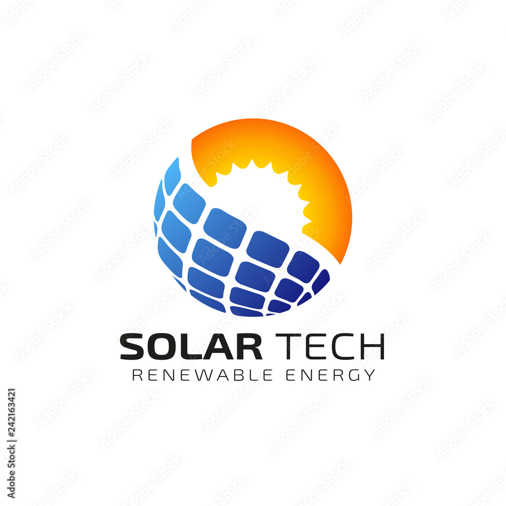 Vetor de Sun solar energy logo design template. solar tech logo design ...