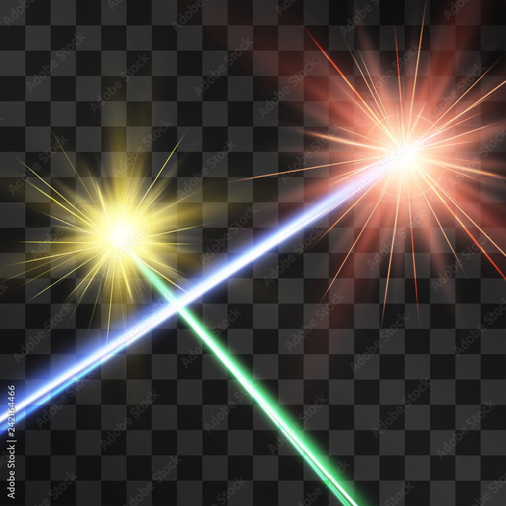 Crossed laser beams light effect, burning heat rays on transparent ...