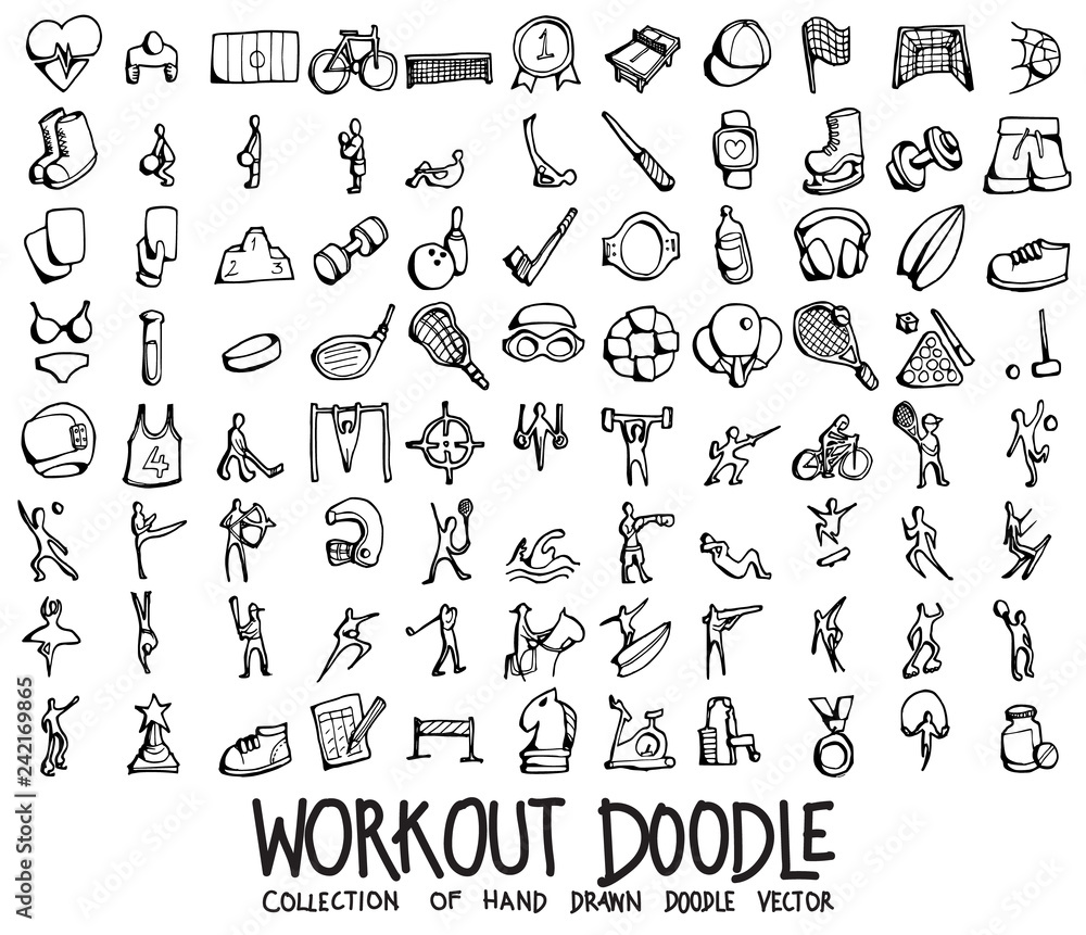 Set of Workout icons Drawing illustration Hand drawn doodle Sketch line ...
