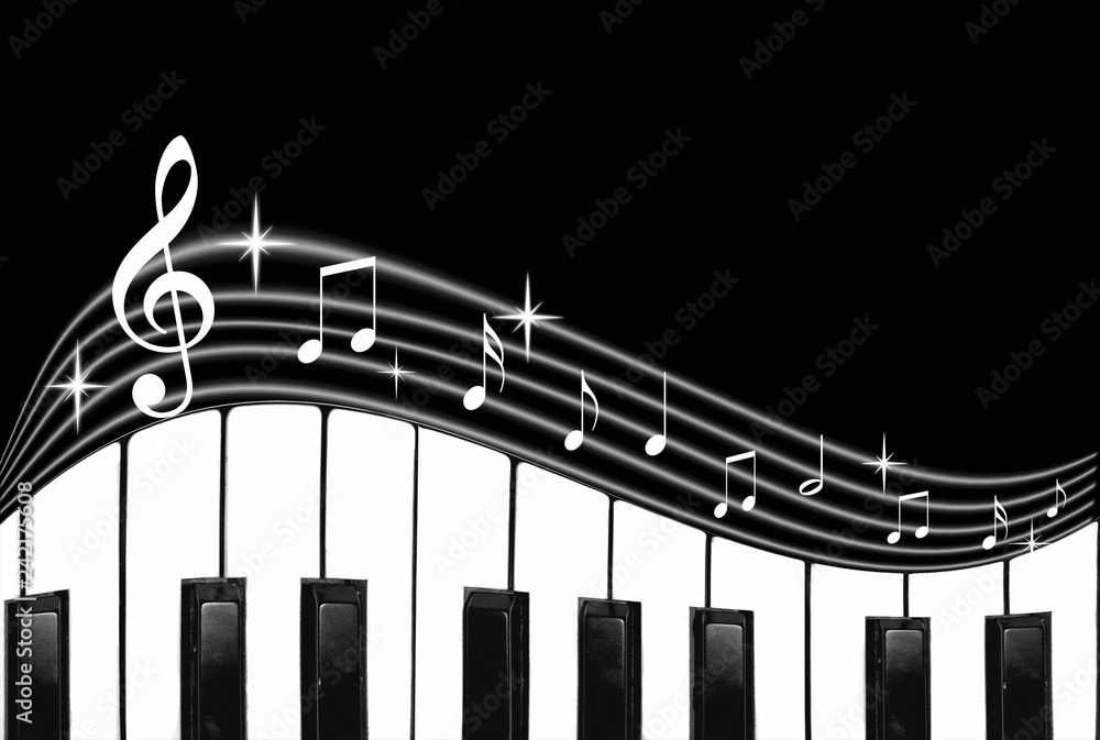 Fondo musical, teclado, piano, notas musicales sobre fondo negro. Stock ... Fondo musical, teclado, piano, notas musicales sobre fondo negro. Stock ...